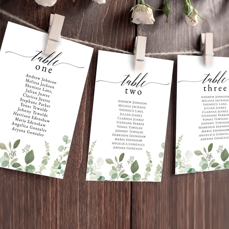 Eucalyptus Seating Chart Template Editable Seating Cards | Etsy