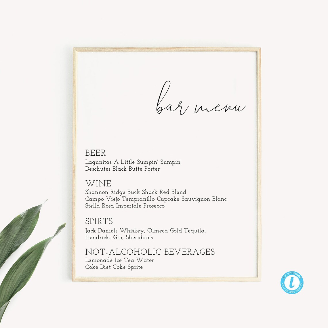 Simple Bar Menu Template Drink Menu Template Alcohol Drinks - Etsy
