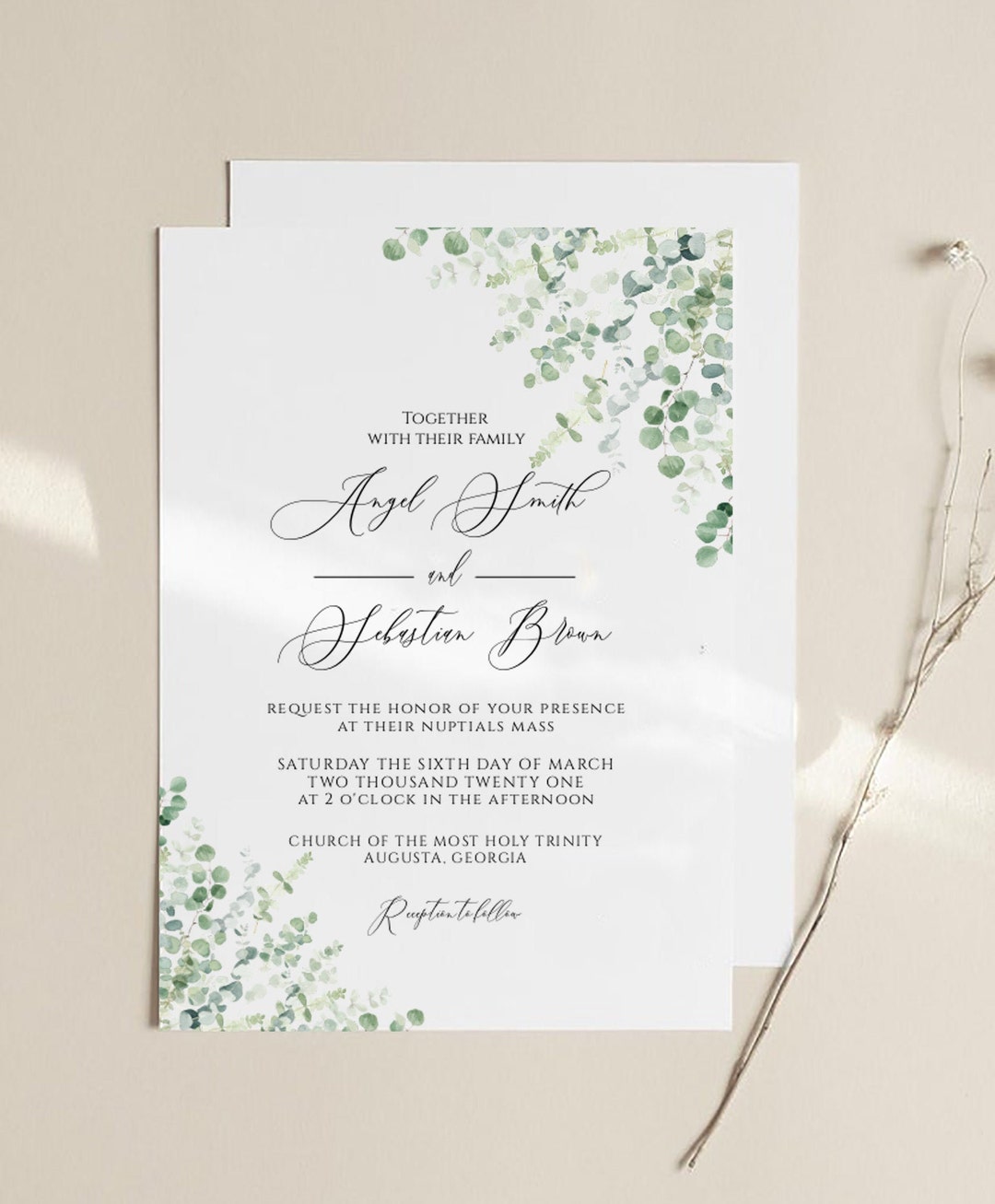 Simple Green Wedding Invitation Template, Wedding Invitation Set ...