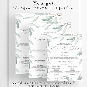 Green Program Poster Template Wedding Program Board Template - Etsy