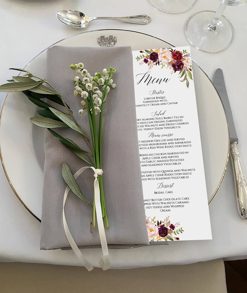 Floral Menu Template Floral Wedding Menu Floral Menu Cards | Etsy