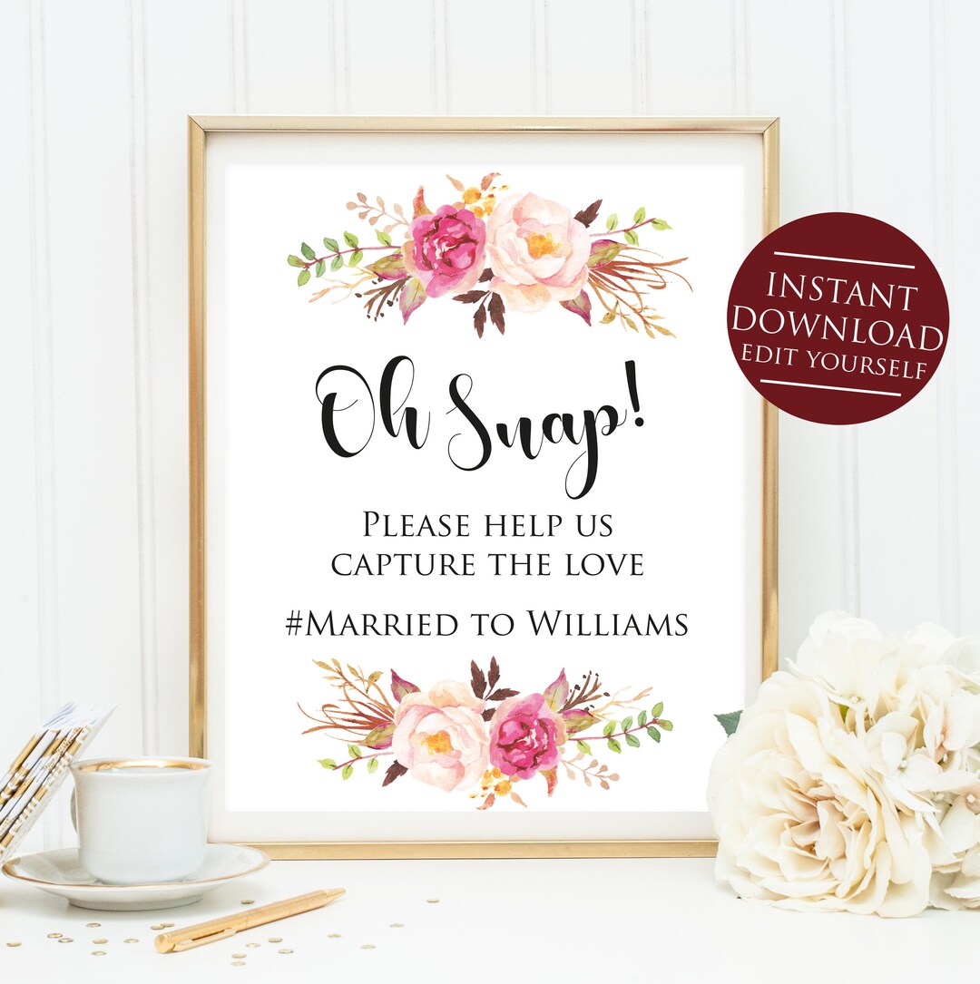 Oh Snap Wedding Sign, Hashtag Printable, Wedding Hashtag Sign ...