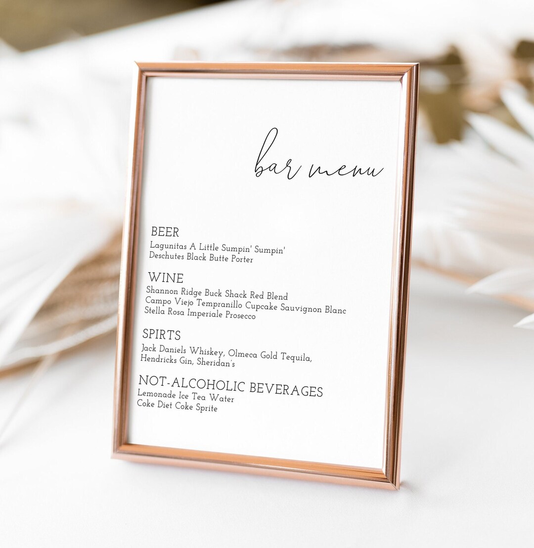 Simple Bar Menu Template, Drink Menu Template, Alcohol Drinks Menu ...