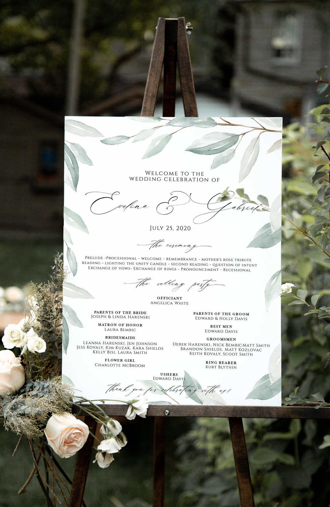 Green Program Poster template Wedding Program Board Template | Etsy