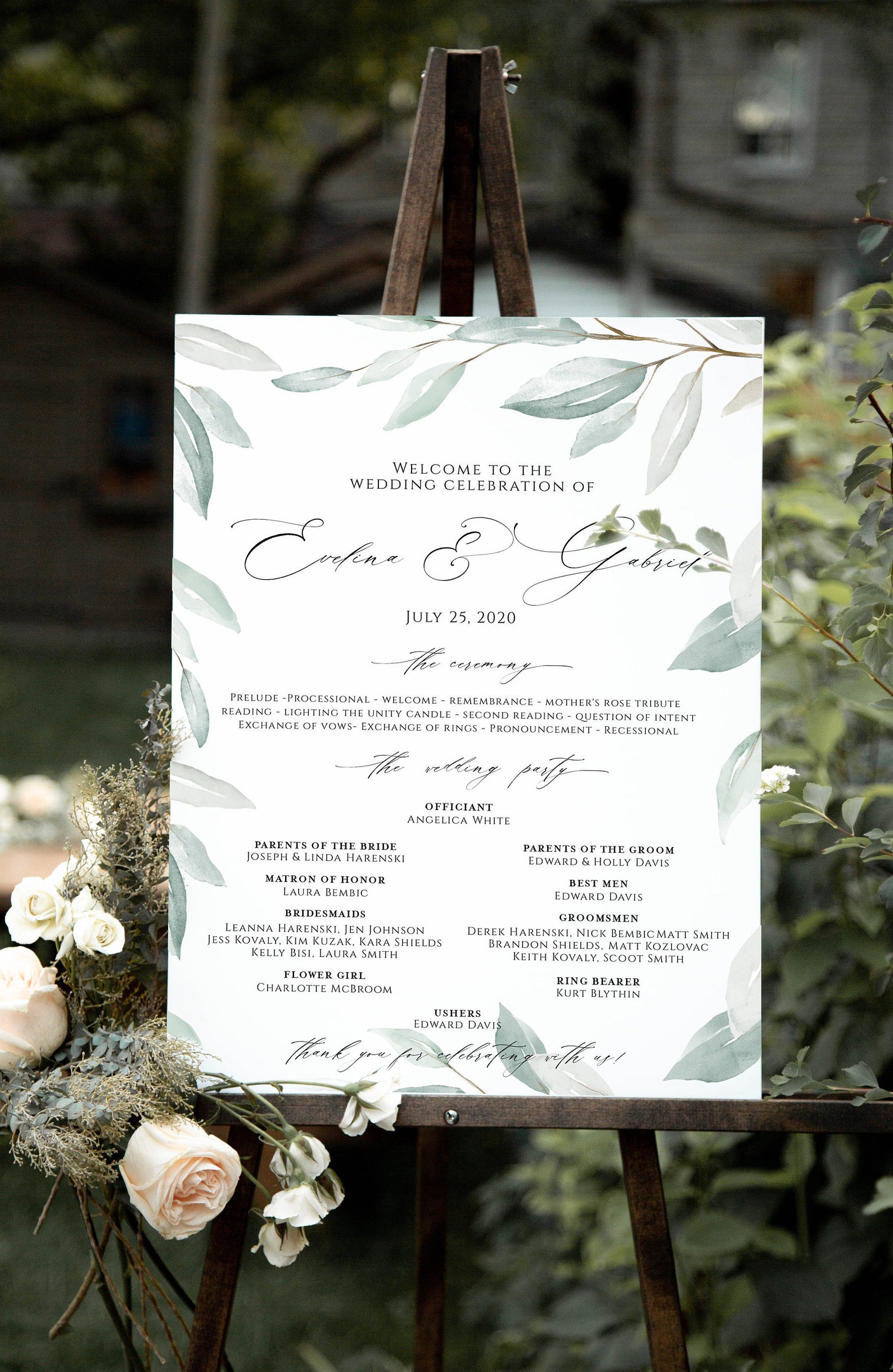 Green Program Poster template Wedding Program Board Template | Etsy