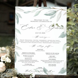 Green Program Poster Template Wedding Program Board Template - Etsy