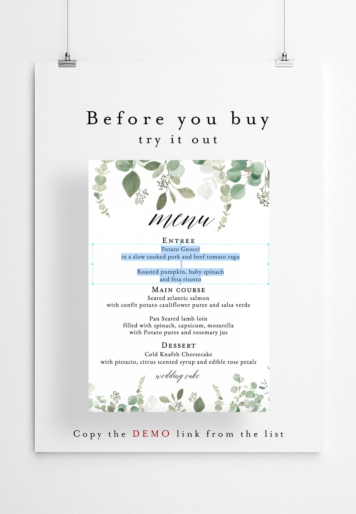 Botanical Menu Template Greenery DIY Menu Card Template | Etsy