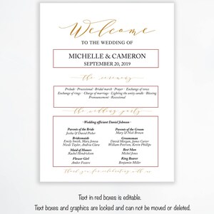 Ceremony Sign With Wedding Party, Wedding Program Poster, Gold Wedding ...