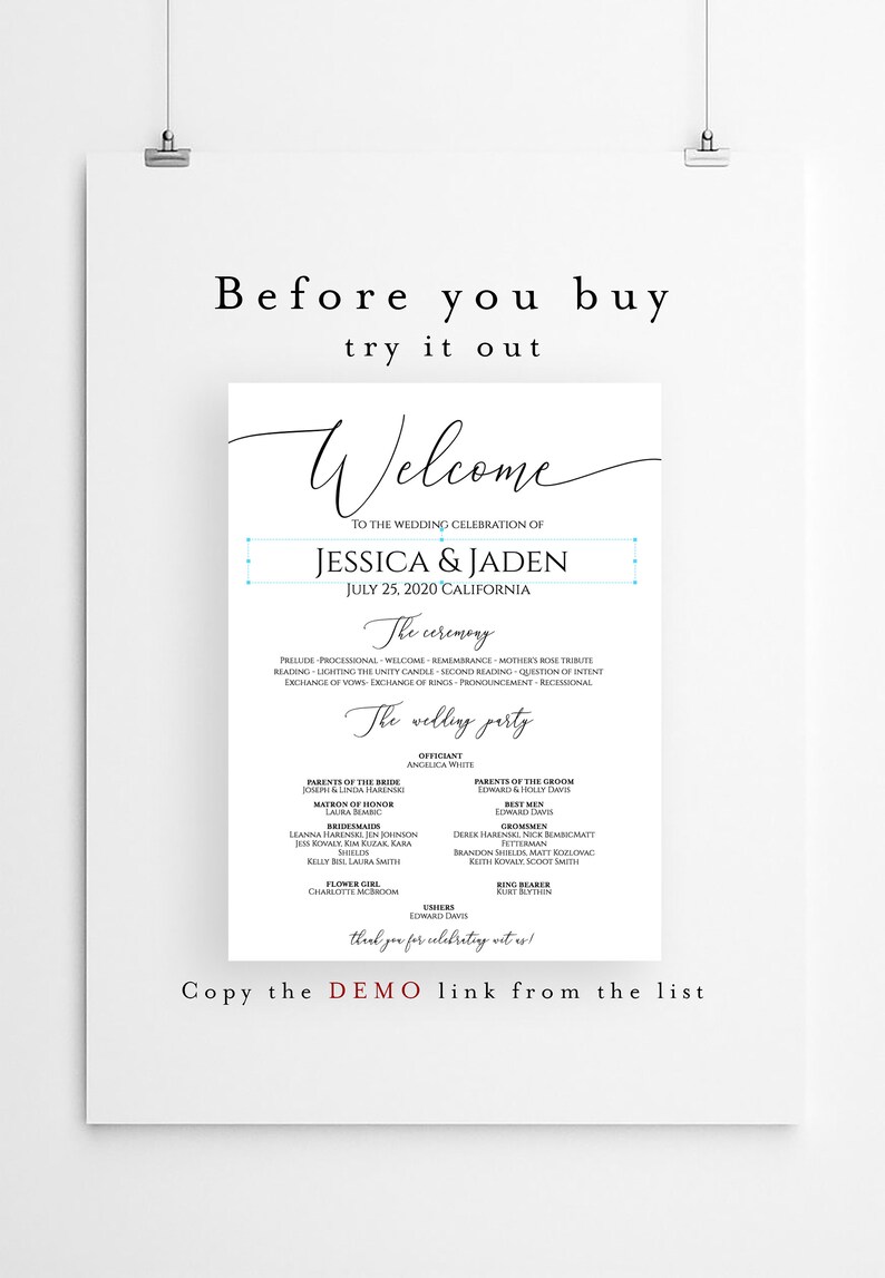 Wedding Program Sign Template Welcome Wedding Sign INSTANT | Etsy
