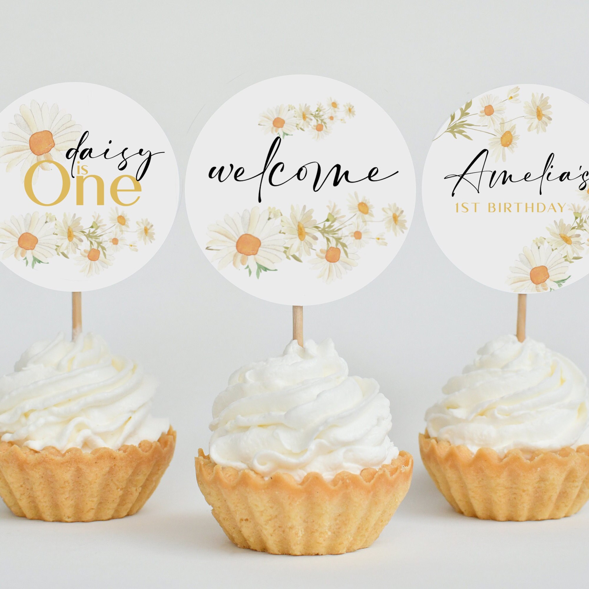 Party Favors Paper & Party Supplies 1st Birthday Daisy Cupcake Toppers ...