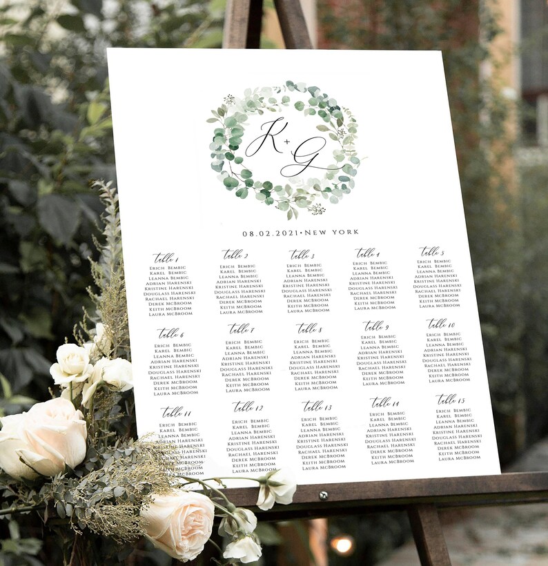 Boho Wedding Seating Chart Eucalyptus Greenery Chart Poster - Etsy