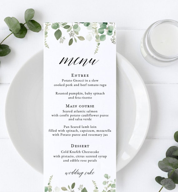 Botanical Menu Template Greenery DIY Menu Card Template | Etsy