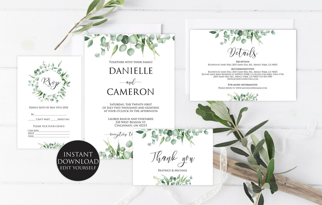 Greenery Wedding Invitation, Printable Floral Greenery Wedding ...