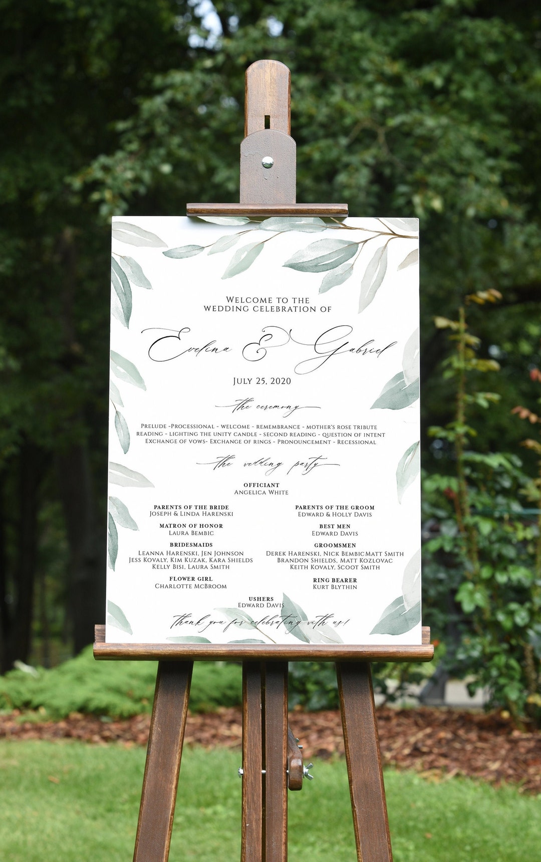 Green Program Poster Template Wedding Program Board Template - Etsy