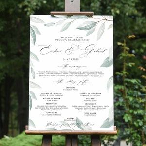 Green Program Poster Template Wedding Program Board Template - Etsy