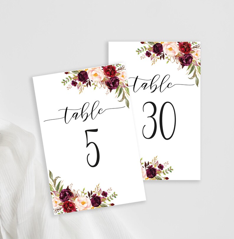 Table Numbers Printable Floral Wedding Table Numbers | Etsy