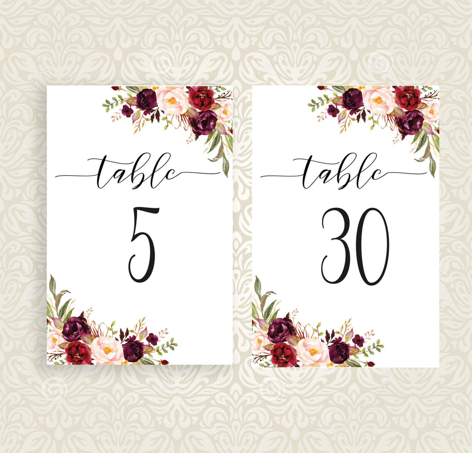 Table Numbers Printable Floral Wedding Table Numbers - Etsy