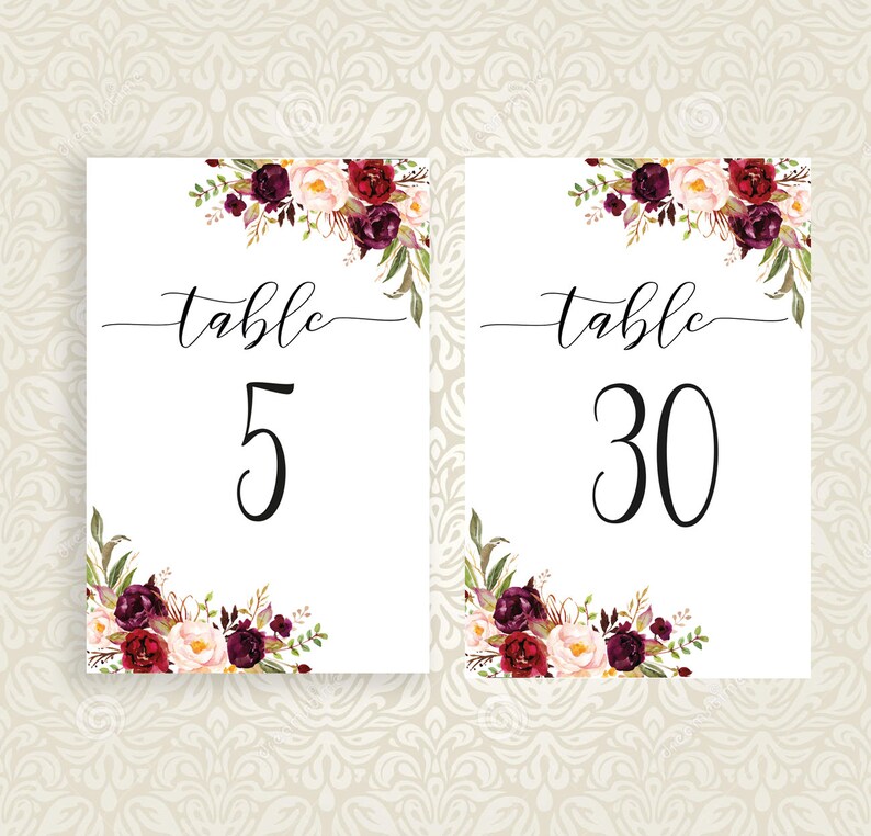 Table Numbers Printable Floral Wedding Table Numbers | Etsy