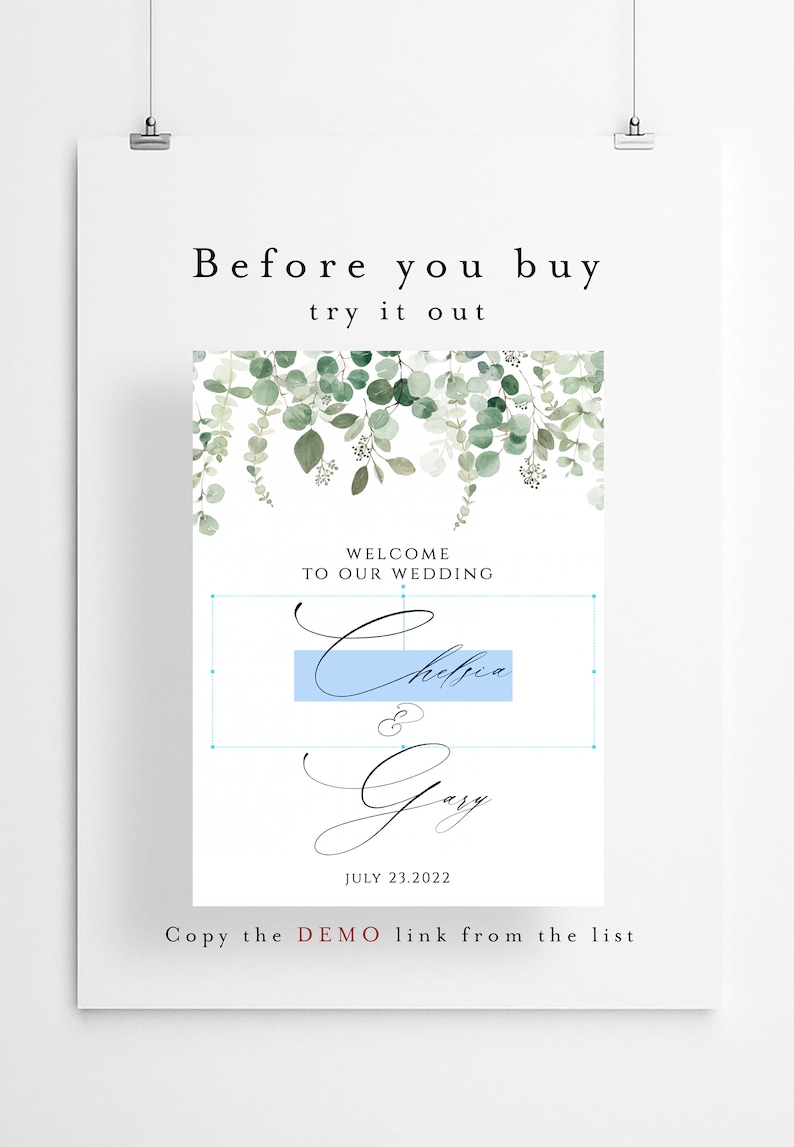 Eucalyptus Signs Template Green welcome signs Instant | Etsy