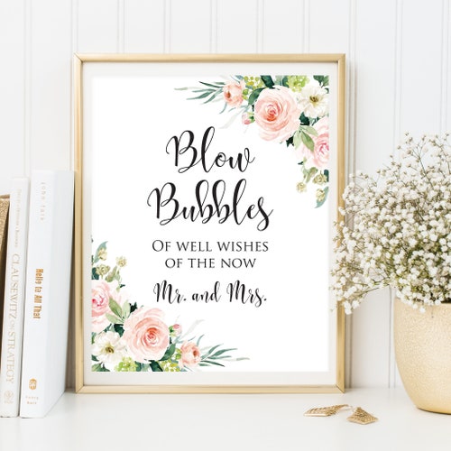 Blow Bubbles Wedding Sign Bubbles Send off Sign Blush - Etsy