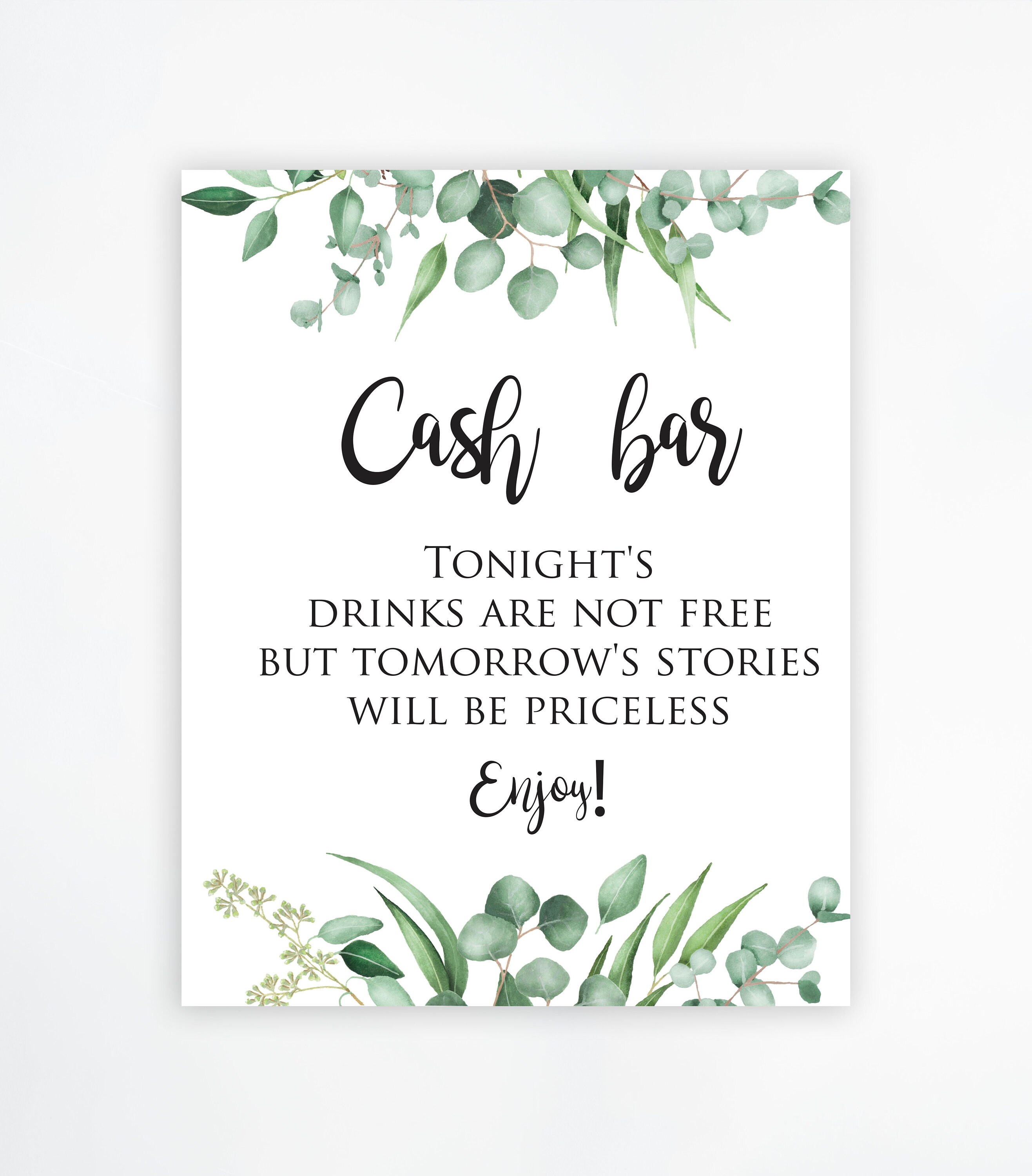Chic Bar Signs template Greenery cash bar Cash bar sign | Etsy