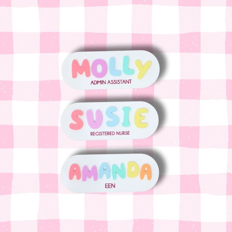 Personalised Rainbow Letters Bubble Font Name Badges Nursing Badge ...