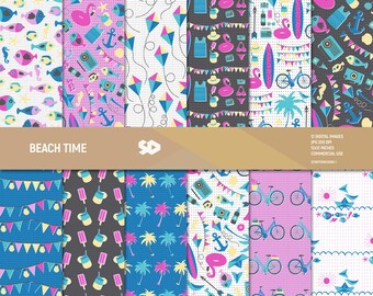 Travel digital paper pack. Summer scrapbooking pages hippy | Etsy