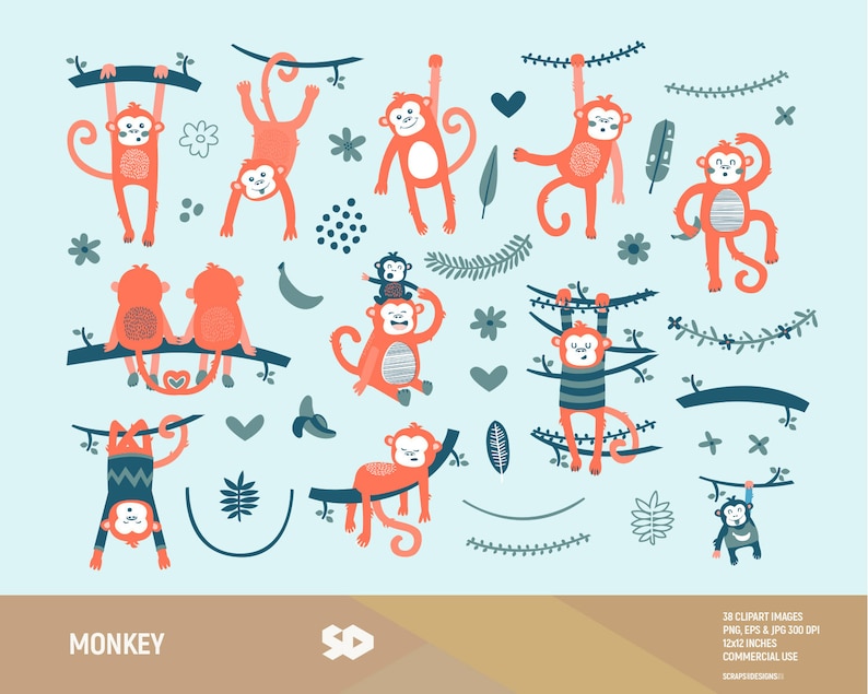 Monkeys Clipart Monkey Clip Art Party Kids Clipart Baby - Etsy