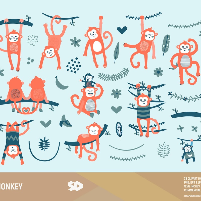Monkey Clip Art - Etsy