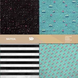 Nautical Digital Scrapbooking Paper Pack, Sea Paper Set, Navy Printable ...