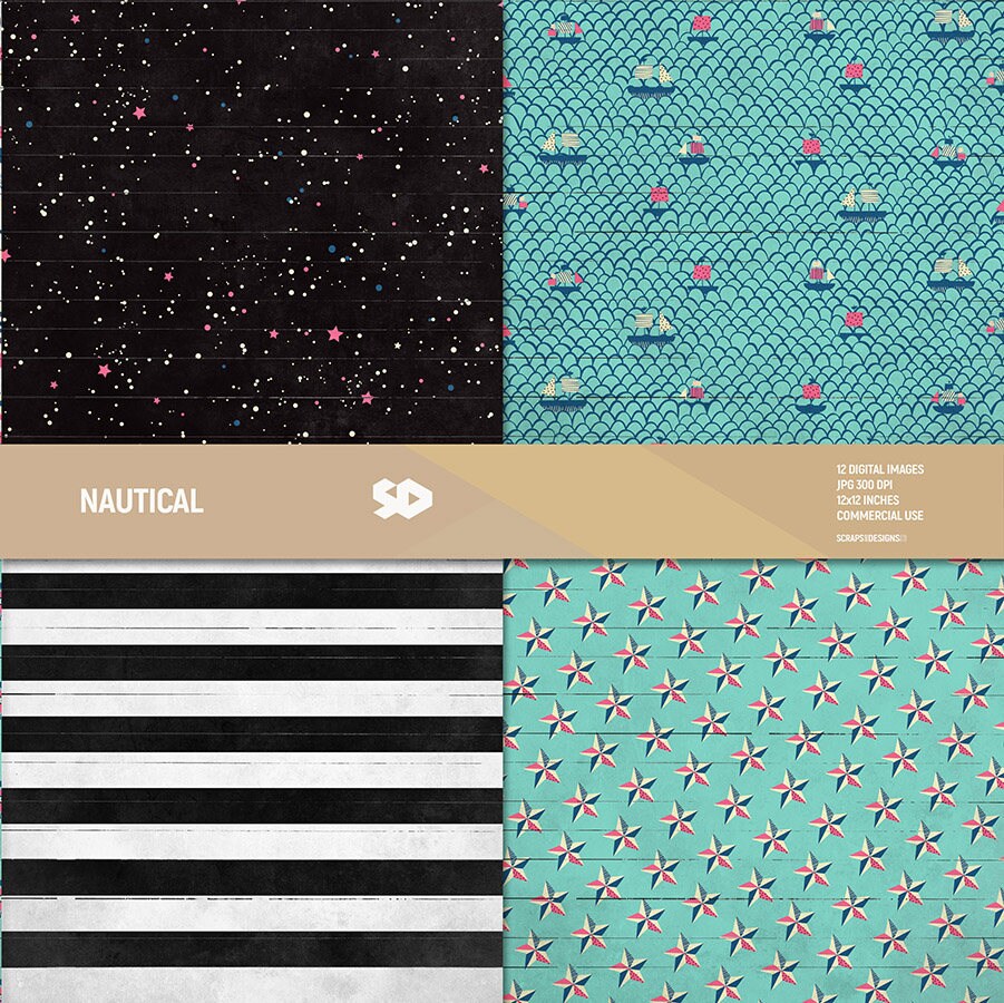 Nautical Digital Scrapbooking Paper Pack Sea Paper Set Navy - Etsy