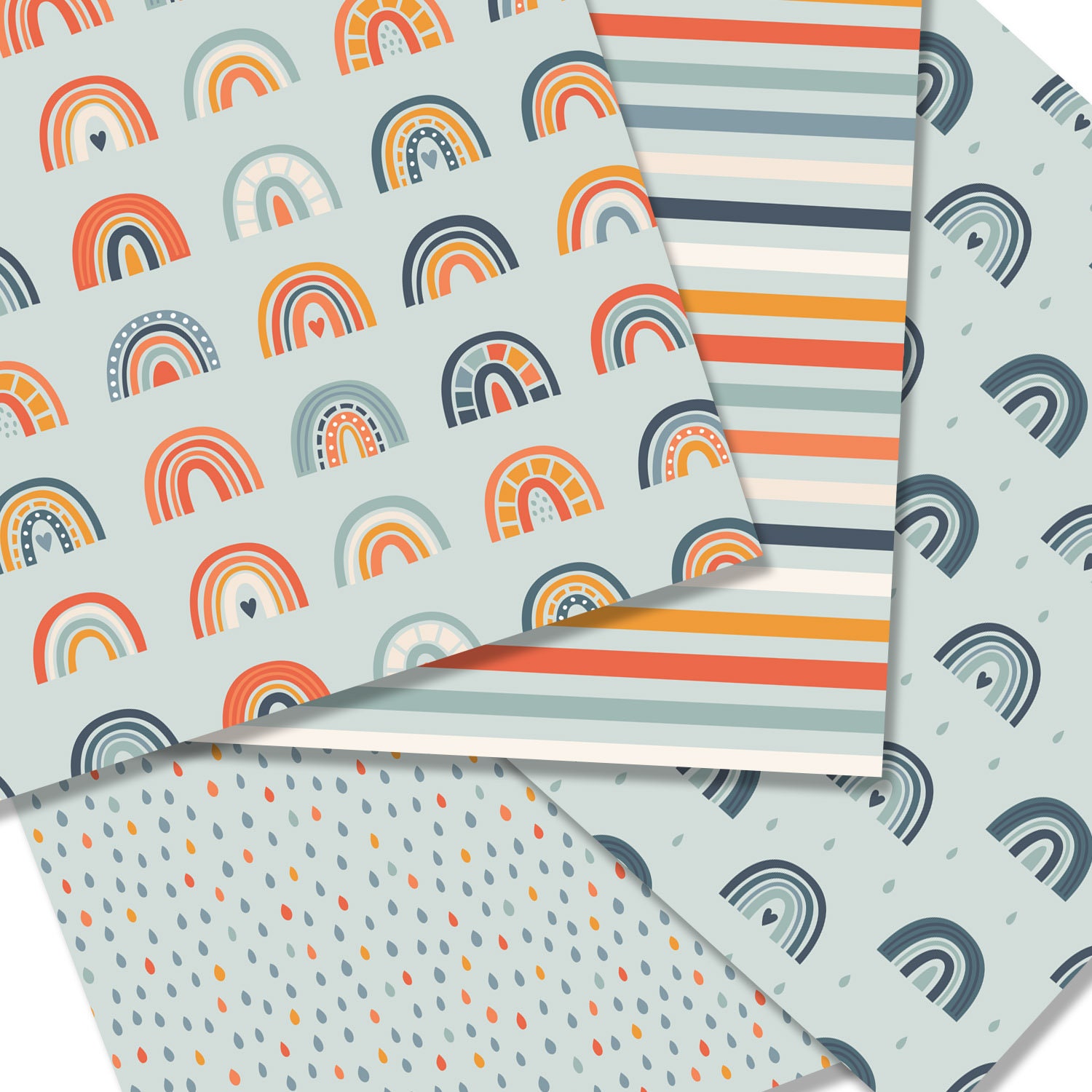 Hello Spring rainbow Digital Paper Clouds Scrapbook Pages | Etsy