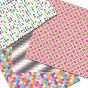 Geometric Fun Digital Paper Pack, Abstract Scrapbook Pages, Bright ...