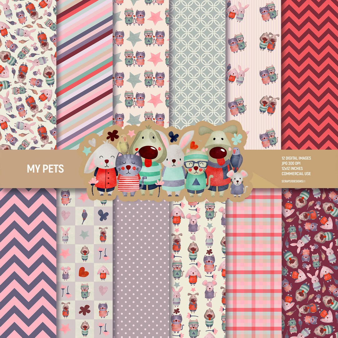 My Pets Digital Paper Pack, Dog Scrapbook Pages, Patterns, Puppy ...