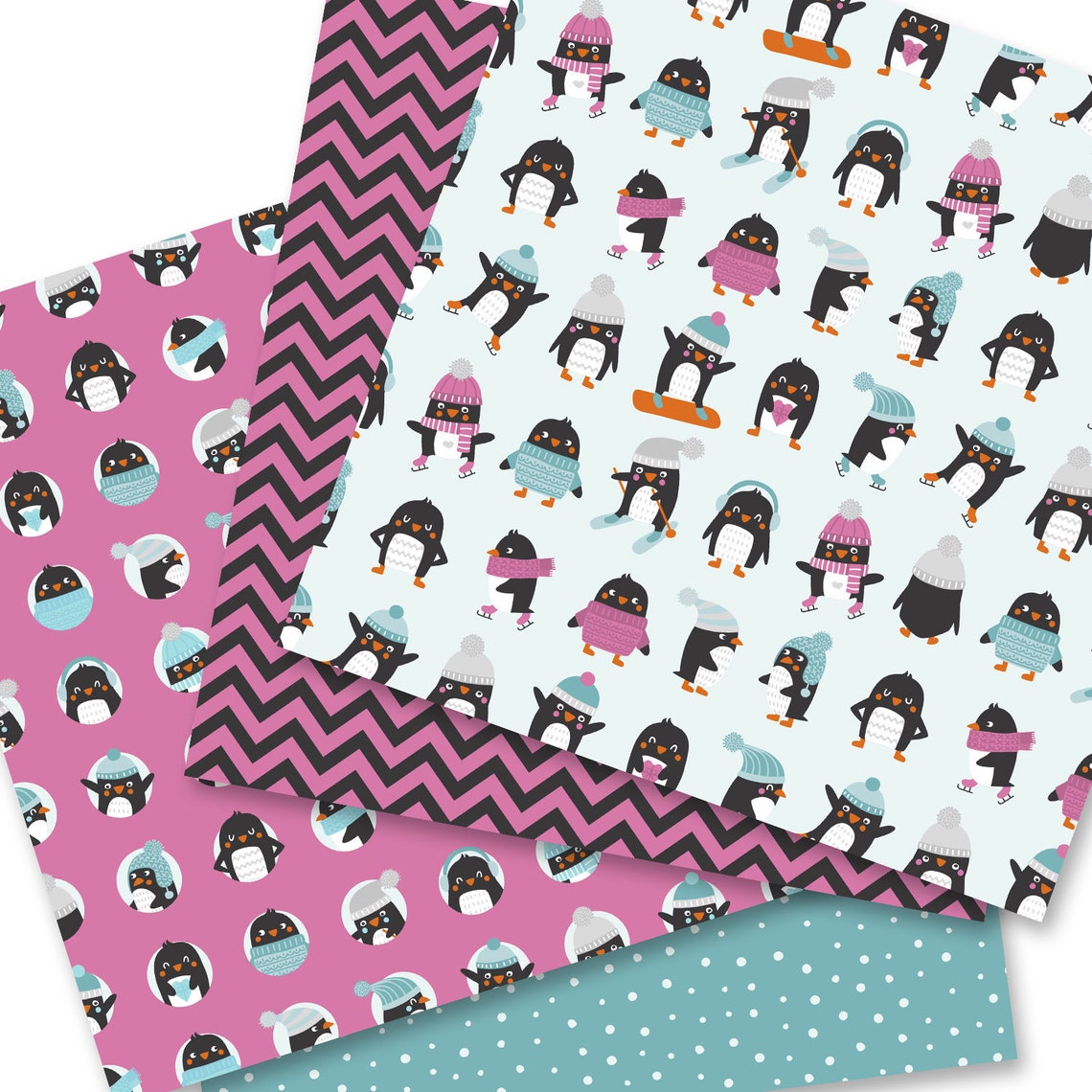 Penguins Digital Paper Penguin Scrapbook Pages Winter | Etsy