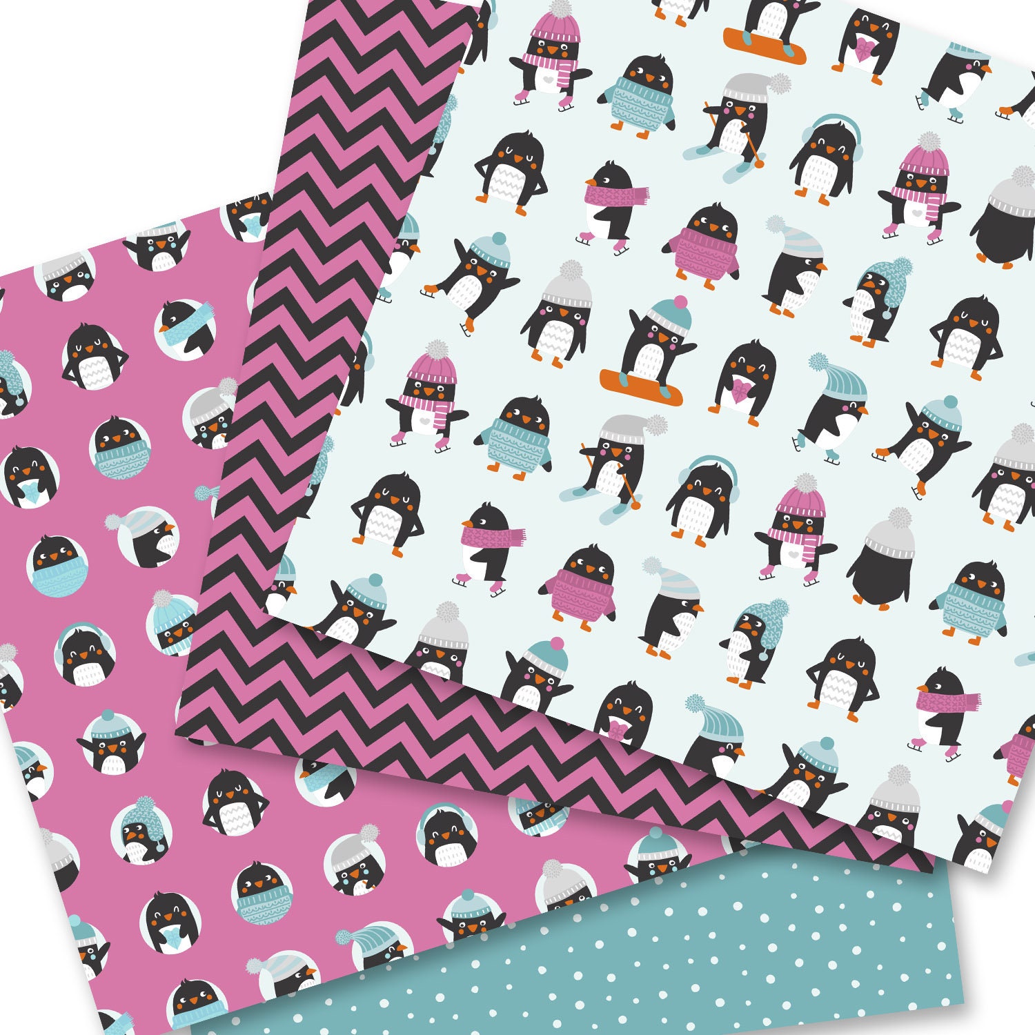 Penguins Digital Paper Penguin Scrapbook Pages Winter | Etsy