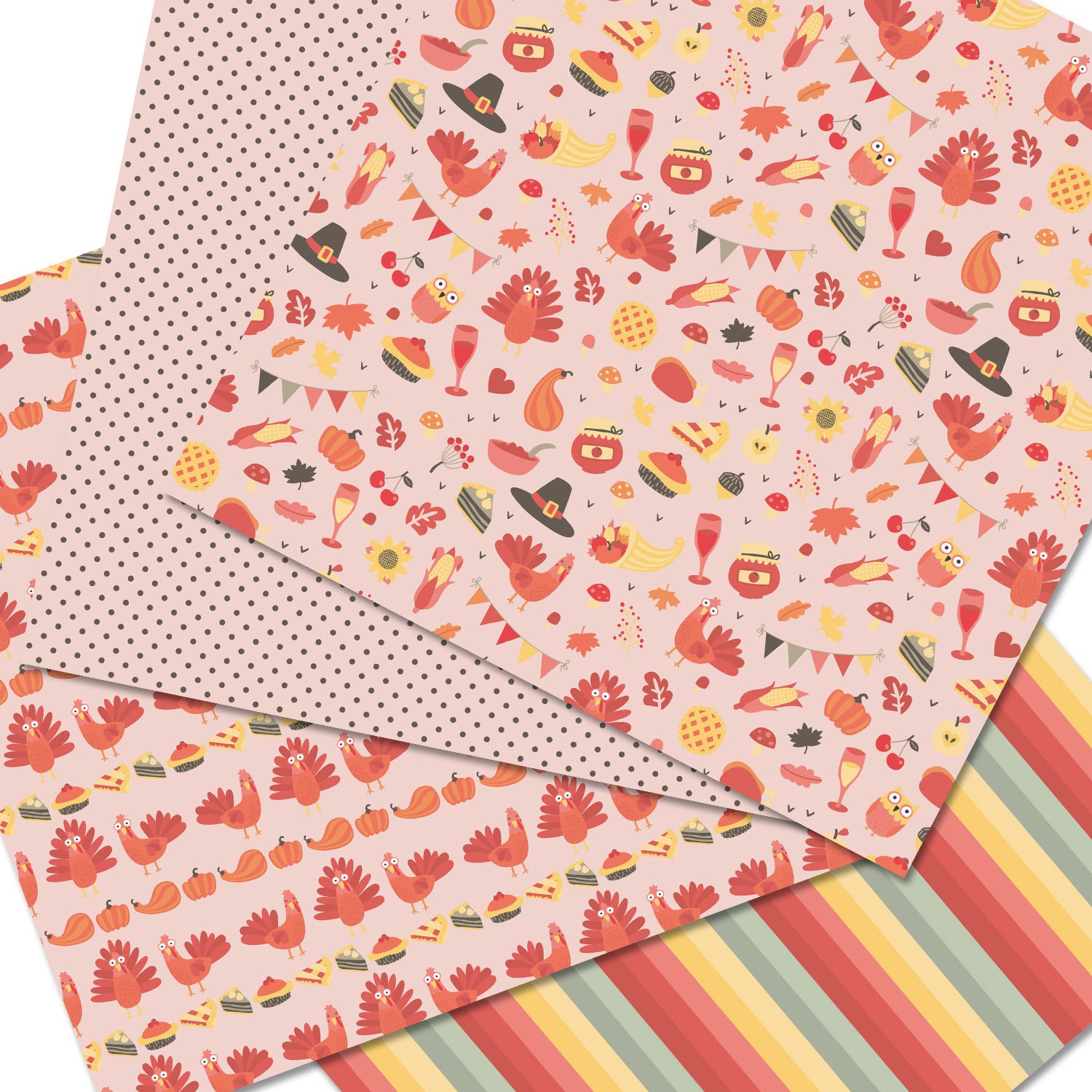 Thanksgiving Digital Paper Pack, Fall Scrapbook Pages, Thank You ...