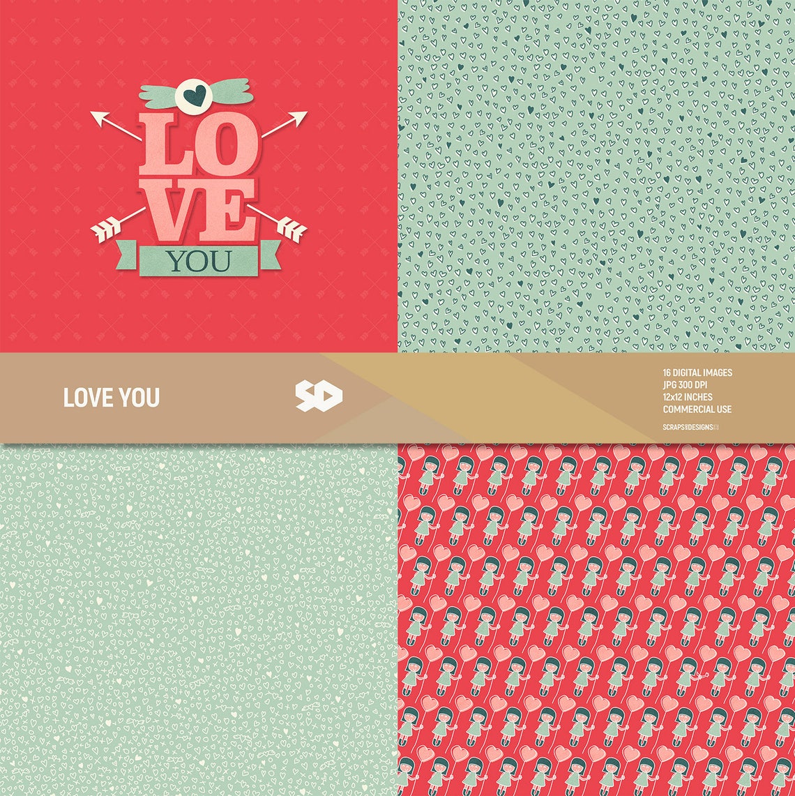 Love You Digital Paper Pack Valentine Scrapbook Pages - Etsy