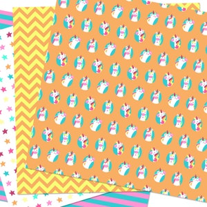 Unicorn Digital Paper Pack, Rainbow Scrapbook Pages, Colourful Patterns ...