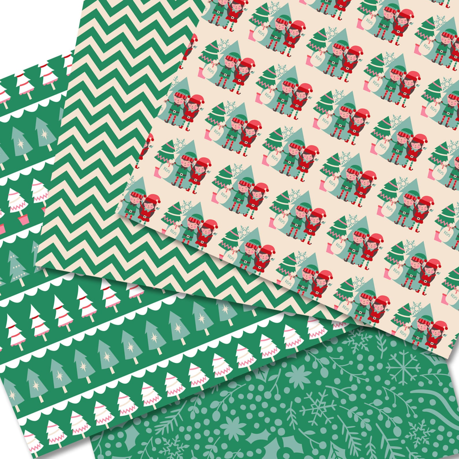 Christmas Joy II Digital Paper Pack, Santa Claus Scrapbook Pages ...