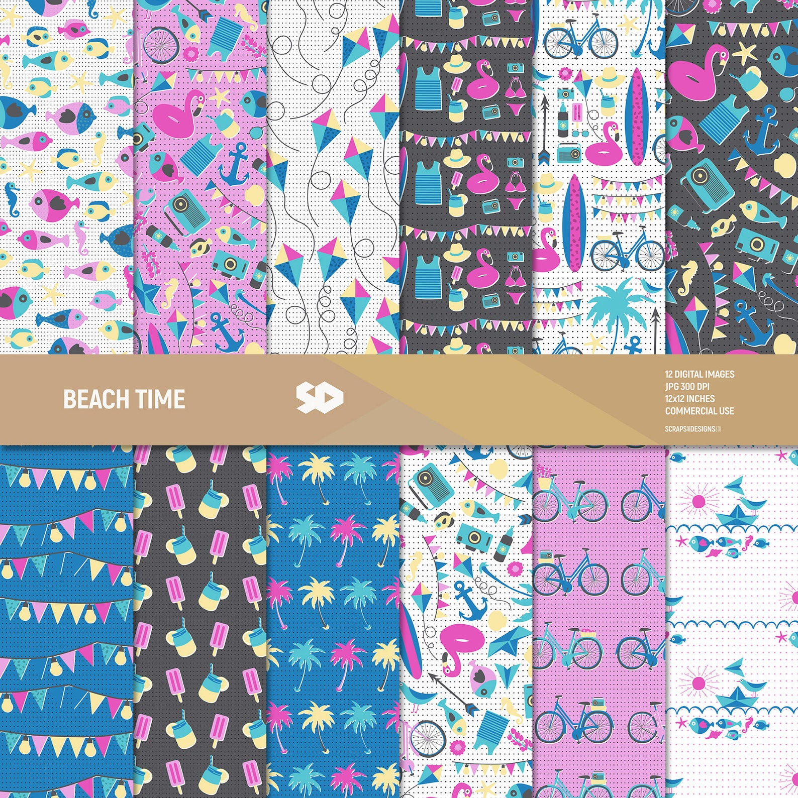 Beach digital paper pack. Summer scrapbooking pages vacations | Etsy