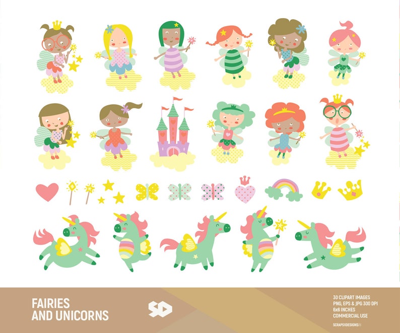 Fairies and Unicorns Clipart, Fairy Clip Art, Unicorn Clipart, Castle ...