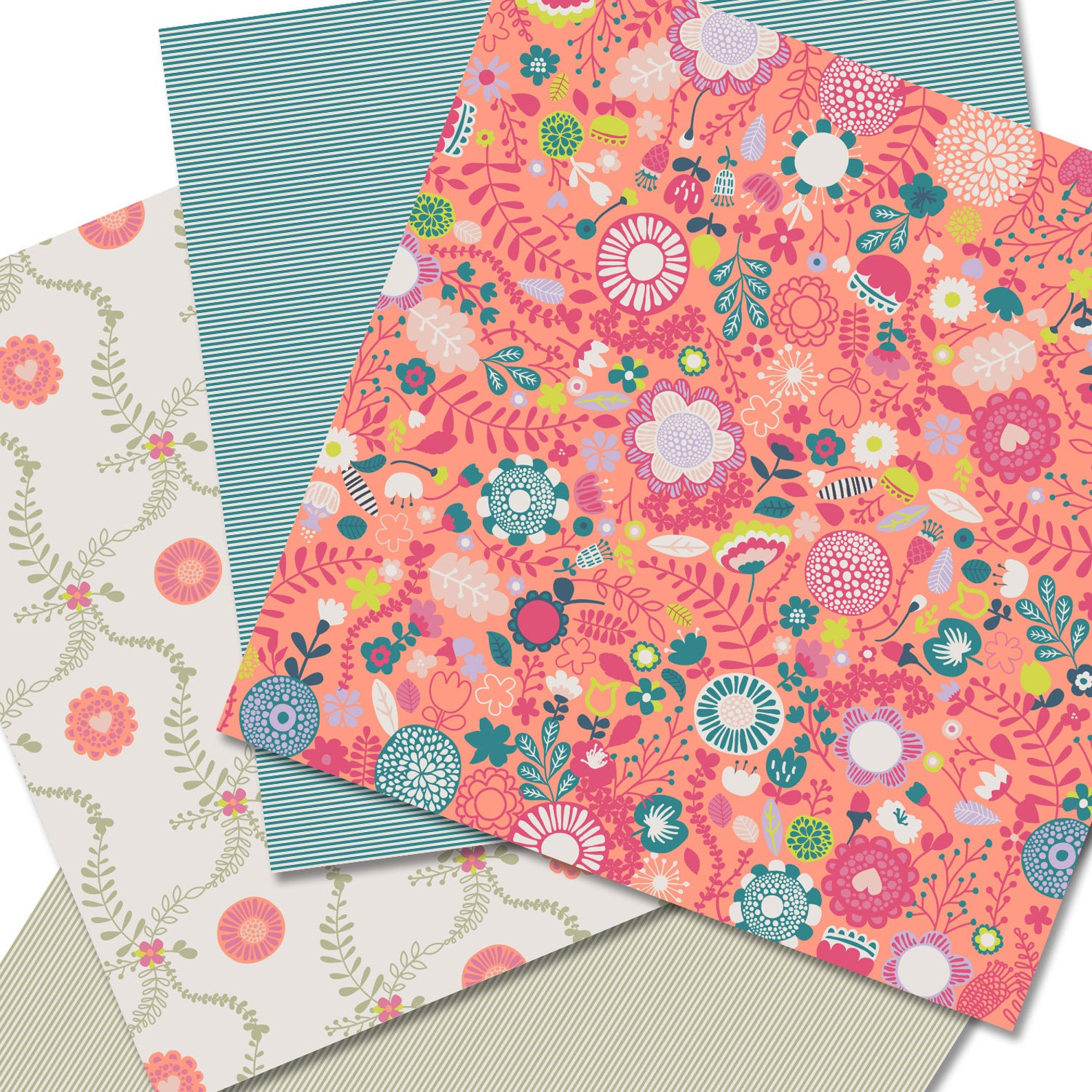 Colorful Blossom Digital Paper Pack, Floral Scrapbook Pages, Flower ...