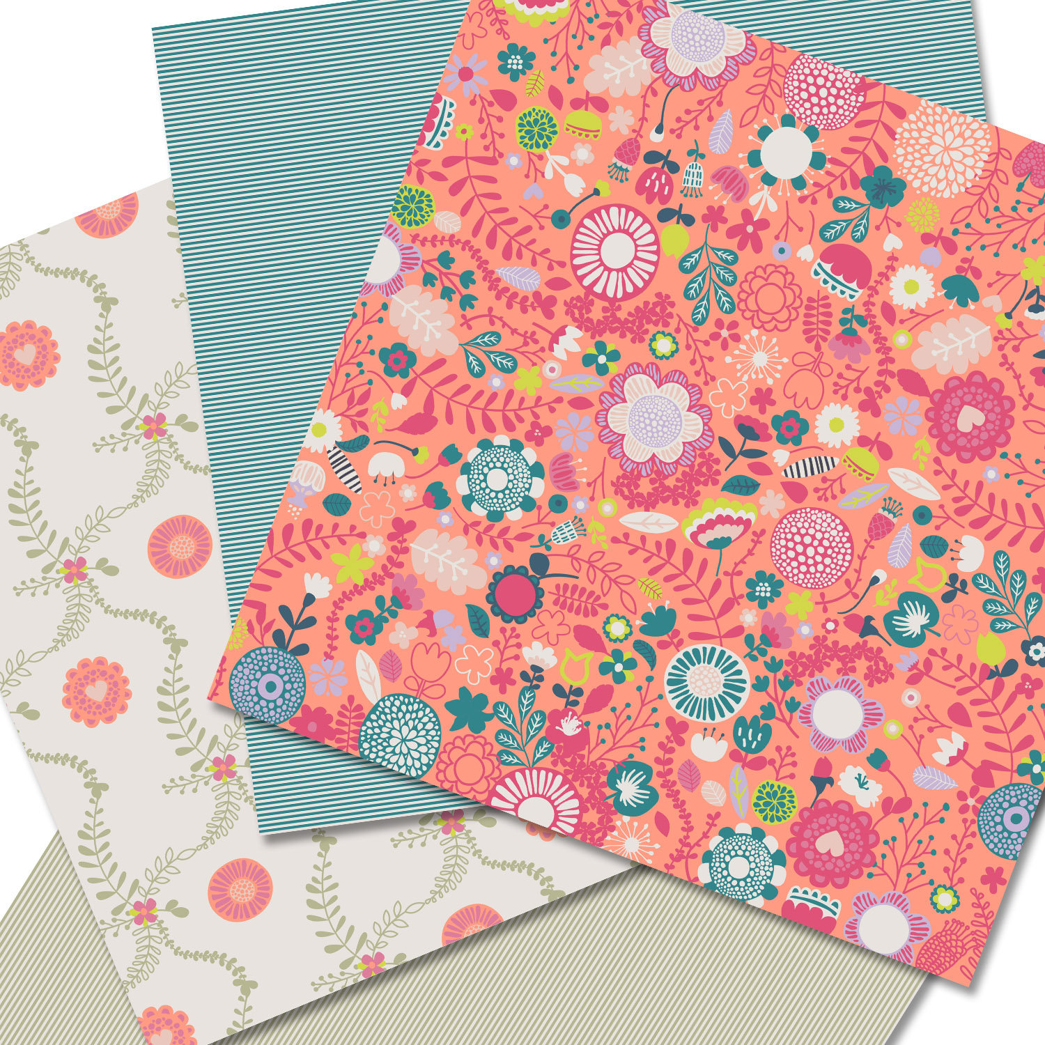 Colorful Blossom Digital Paper Pack, Floral Scrapbook Pages, Flower ...