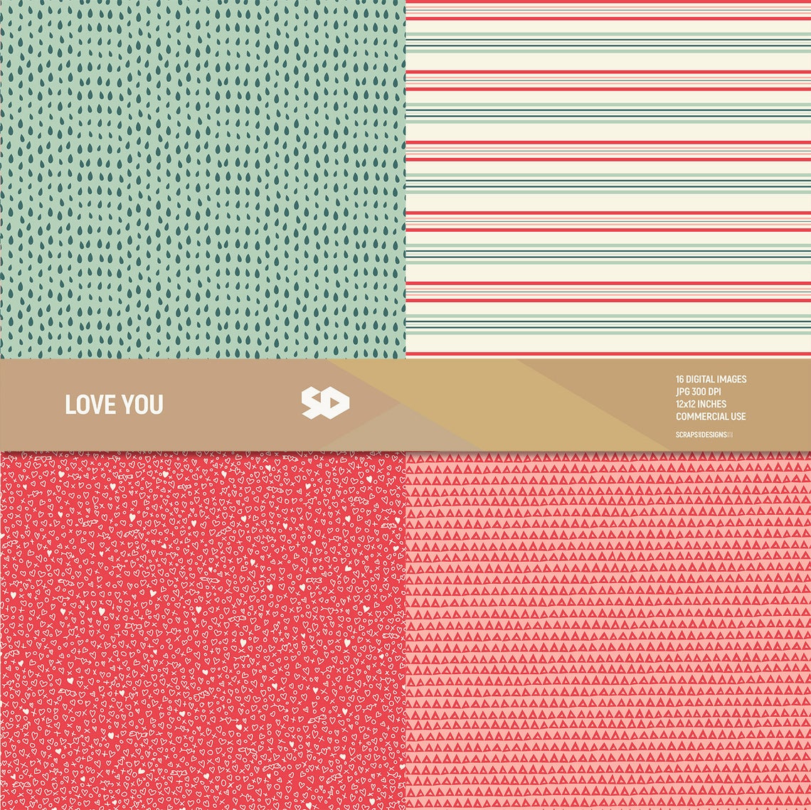 Love You Digital Paper Pack Valentine Scrapbook Pages - Etsy