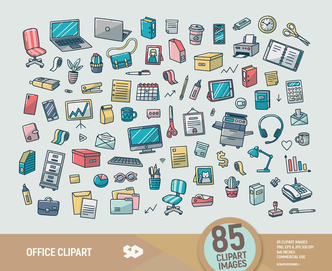 Office Clipart. Work Stationery Clip Art. Office Supplies Illustration ...