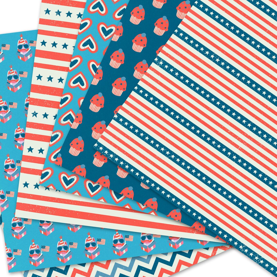 4th of July Digital Paper Pack, Independence Day Patterns, USA Flag ...