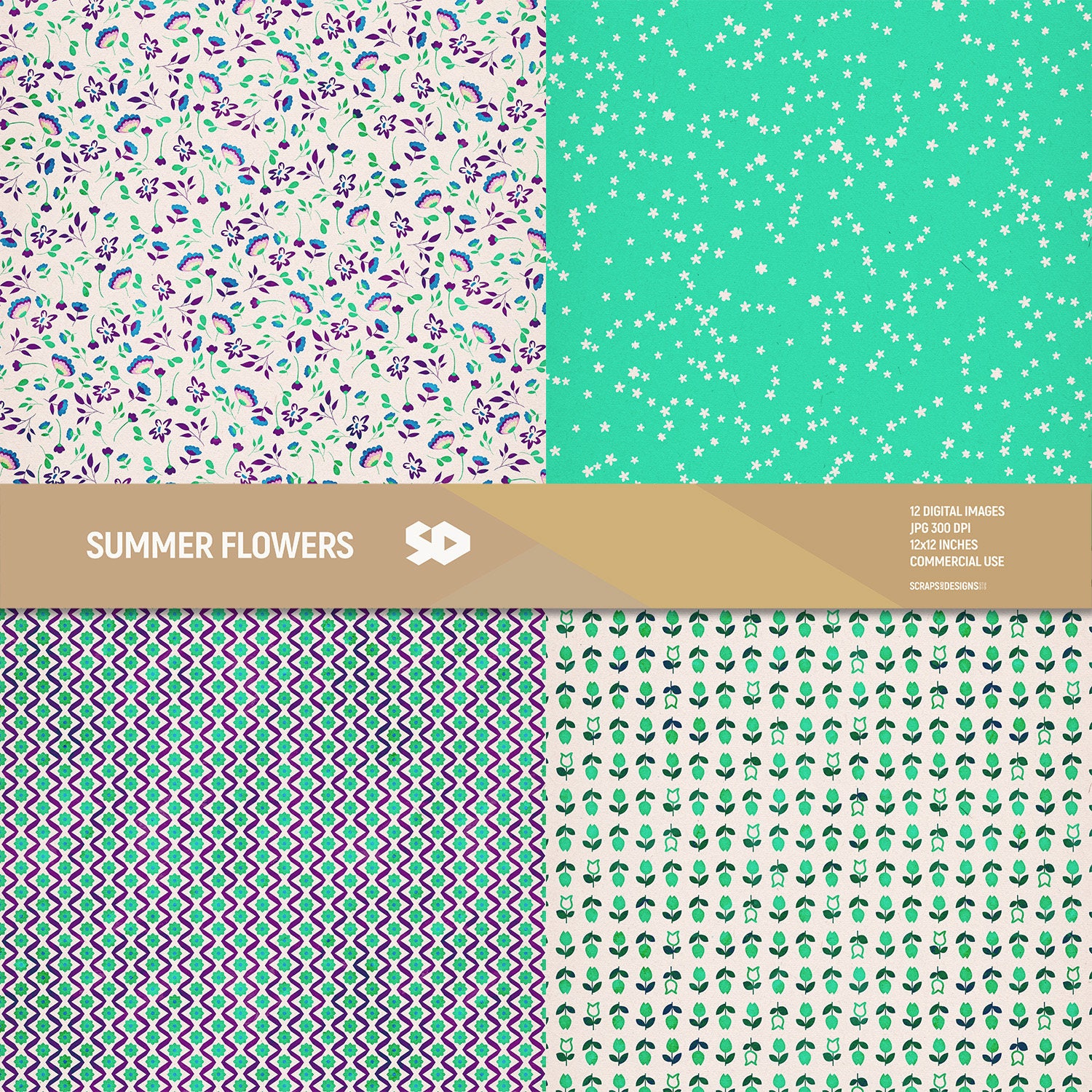 Summer Flowers Digital Paper Pack. Floral Scrapbooking Pages, Summer ...