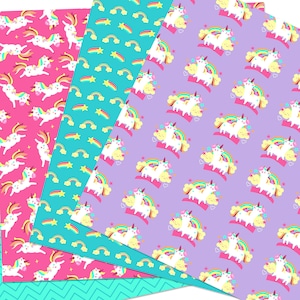 Unicorn Digital Paper Pack, Rainbow Scrapbook Pages, Colourful Patterns ...