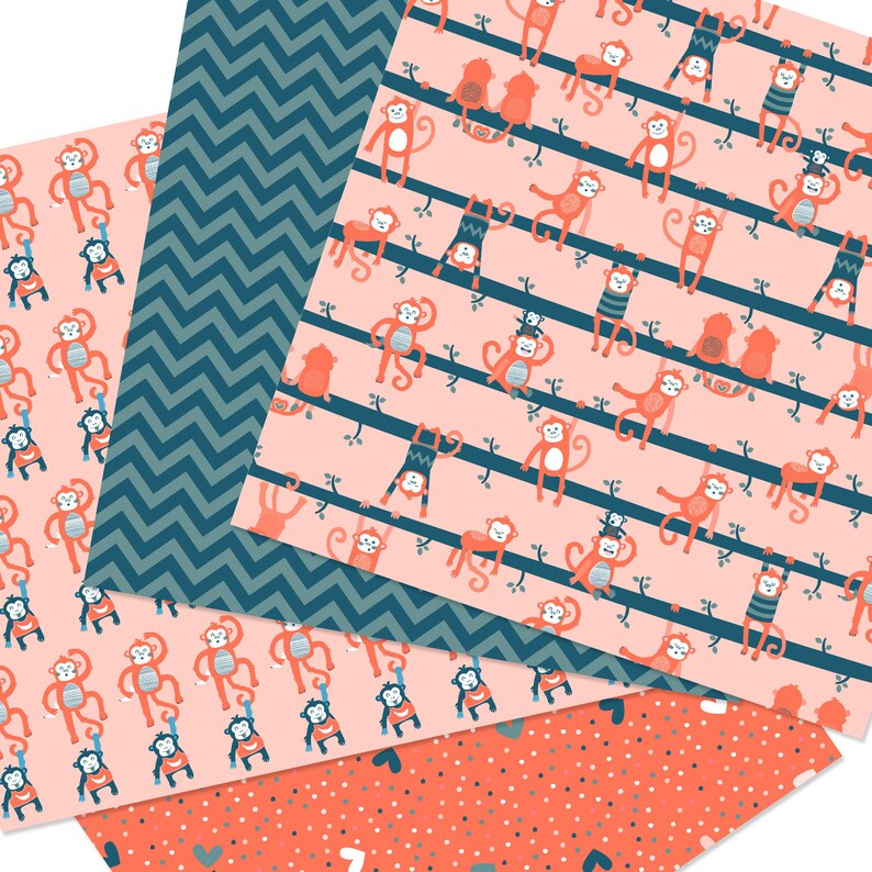 Monkey Digital Paper Pack Monkeys Scrapbook Pages Animal - Etsy